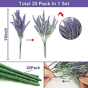 TURNMEON 20 Bundles Artificial Lavender Outdoor UV Resistant Flowers Plastic Fake Flowers Plants, Artificial Flowers Faux Plants for Outdoor Window Box Hanging Planter Home Porch Summer Decor(Purple)