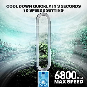 mollie 38-Inch Quiet Oscillating Bladeless Tower Fan Remote Control Bedroom Office Home Room Indoor 9H Timer 10-Speeds Modes Electric Household Summer Cooling Floor Standing Leafless Fan White