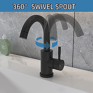 Bathfinesse Bar Sink Faucet Matte Black Bathroom Kitchen Faucet Small Prep Wet Mini Faucet for Campers Outdoor Vanity 360 Swivel Modern Single Hole with 3 Hole Cover Deck Plate,Stainless Steel