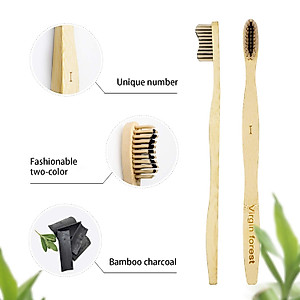 Virgin Forest Bamboo Toothbrush, Biodegradable Soft Bristles Toothbrushes, Wooden Toothbrush with Wave-Shaped Two-Color Bristles and Larger Thicker Handle (6 Pcs)