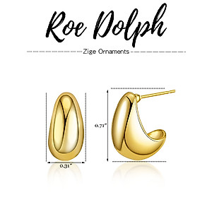 Chunky Gold Hoop Earrings for Women Lightweight Teardrop Earrings Hypoallergenic Gold Plated Earrings Trendy Waterdrop Stud Earrings for Birthday Gifts(Gold)