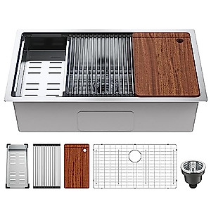 VEVOR Kitchen Sink, 304 Stainless Steel Drop-In Sinks, Undermount Single Bowl Basin with Ledge and Accessories, Household Dishwasher Sinks for Workstation, RV, Prep Kitchen, and Bar Sink, 32 inch