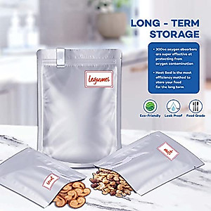 IOSSA 100 Pcs Mylar Bags for Food Storage with Oxygen Absorbers 100x300cc, Resealable Locked Long Term Food Storage, Stand-Up Zipper Pouches, Mylar Bag with Labels & Clips & Pen