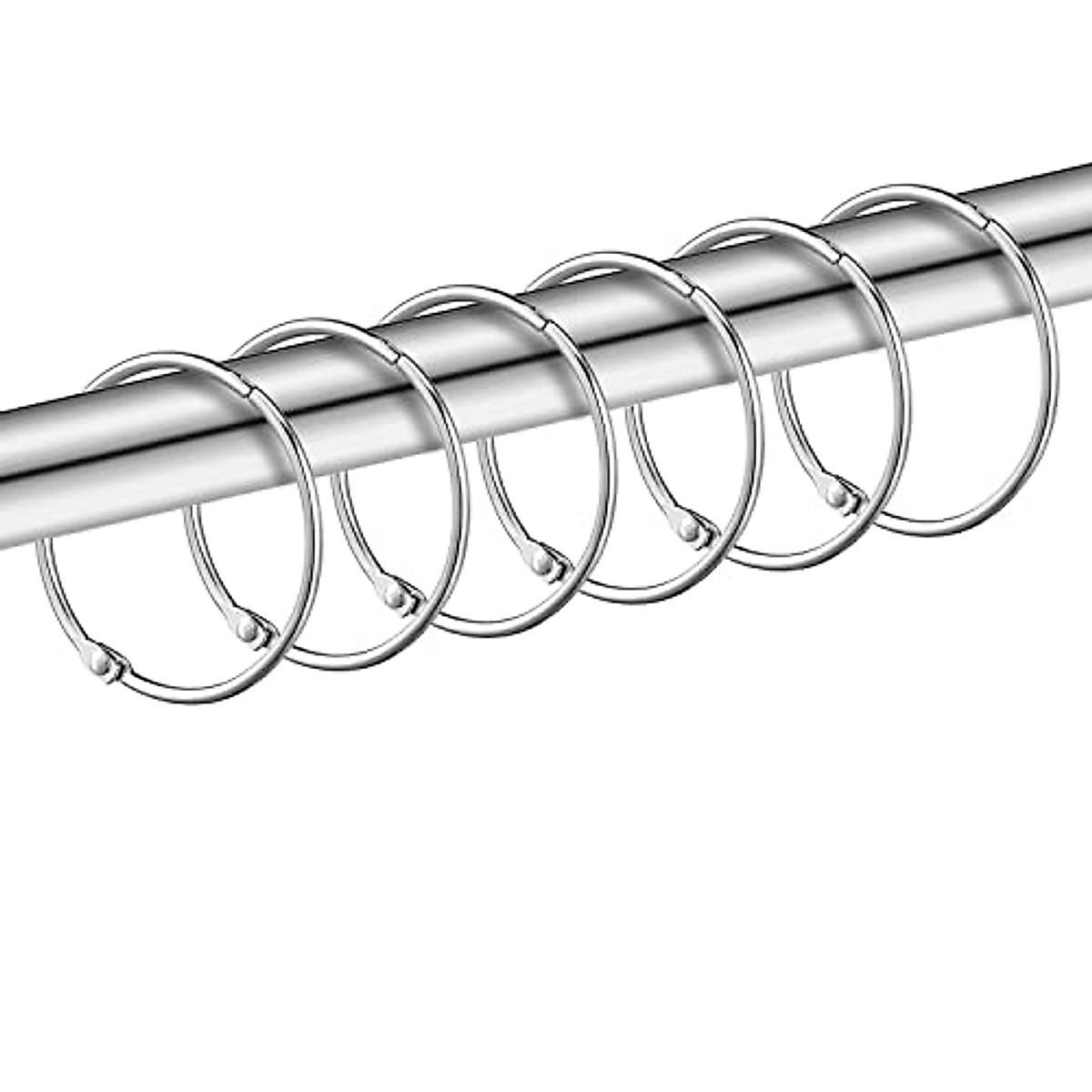 ZESLMG 24 PCS Chrome Shower Curtain Rings and Hooks, Rustproof Silver Metal Shower Rings for Bathroom, 2 Inch Loose Leaf Binder Rings