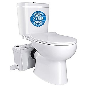 Upflush Macerating Toilet with Pump for Basement with Macerator Pump, 1.28GPF Dual Flush Toilet Tank, Nano Glaze Toilet Bowl, Extension Pipe, 4 Water Inlets for Toilet Kitchen, Sink, Bathtub