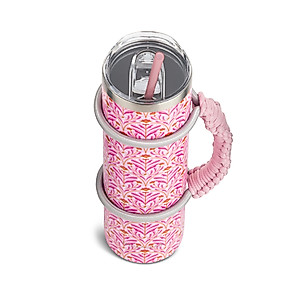 Hydragear Skinny Stainless Steel Insulated Tumbler with Splash-Proof Dual Lid & Braided Elastic Handle - 30 Oz - Floral Print
