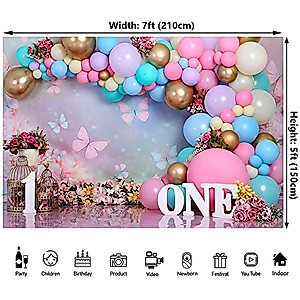 First Birthday Backdrop for Girl 1st One Year Old First Birthday Cake Smash Decor Backdrop Photo Studio Photography Background Photoshoot(7x5ft)