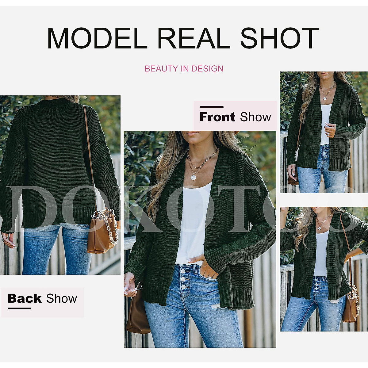 Dokotoo Womens Sweater Cardigans Fashion Ladies Winter Warm Cozy Open Front Pockets Long Sleeve Chunky Warm Cable Knit Cardigan Sweater Pullover Outwear Coat Green XL