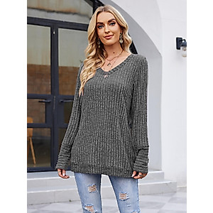 Hount Pullover Sweaters for Women Fashion Long Sleeve Lightweight Plain Basic Tunic Tops Deep Grey