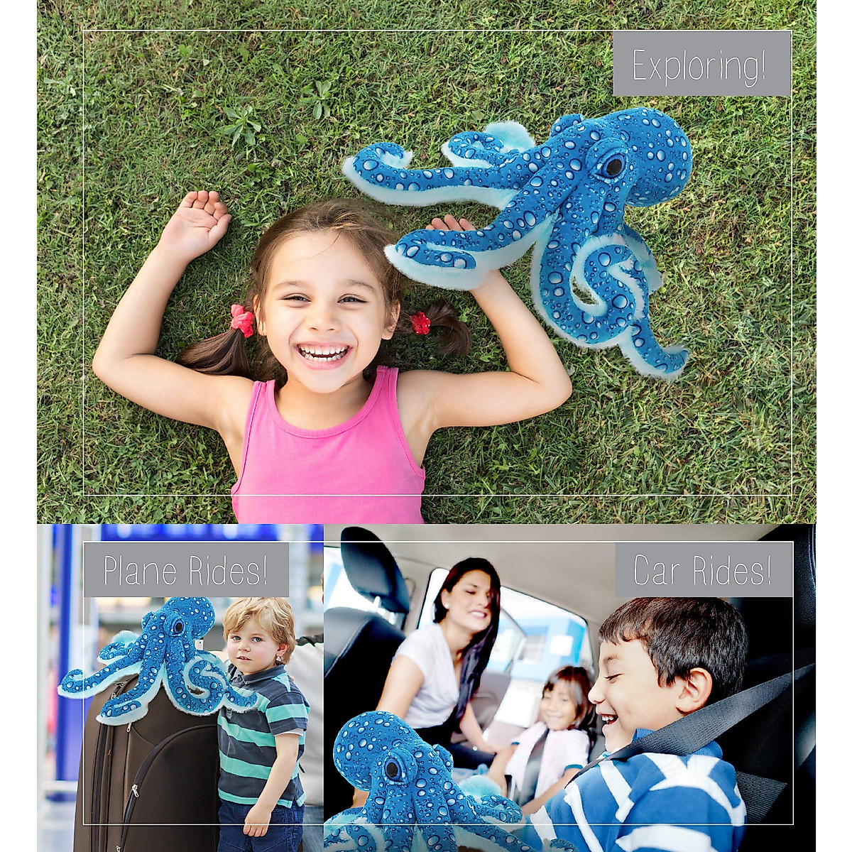 DolliBu Blue Octopus Stuffed Animal - Wild Collection Sea Animal Plush Gift for Kids, Realistic Plush Sea Critters, Cute Stuffed Octopus Sea Creature Toy for Boys and Girls - 16 Inches