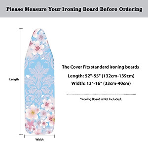 Psesaysky Flowers Iron Board Cover Standard Size Heavy Duty Thick Padding with Hook and Loop Extra Wide Ironing Pad for Table Easy Install Pink