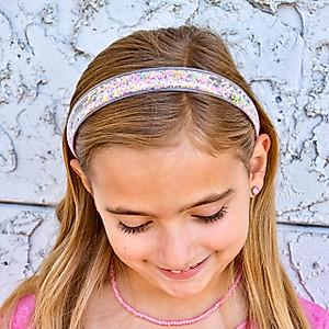 FROG SAC 4 Glitter Headbands for Girls, Sparkly Confetti Headband with Teeth for Kids, Cute Rainbow Pink Purple Blue Hard Head Bands, Little Girl Hair Accessories