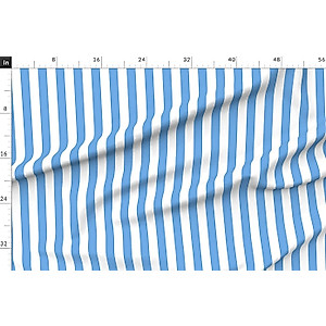 Spoonflower Fabric - Coastal Beach Blue White Cabana Hut Tent Stripes Retro Large Scale Printed on Basketweave Cotton Canvas Fabric by The Yard - Upholstery Home Decor Bottomweight