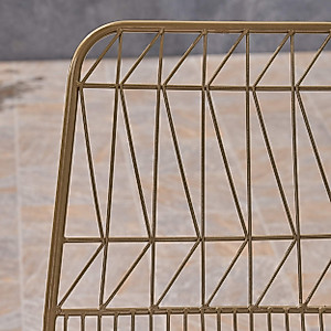 GDFStudio Outdoor Counter Stools, 26" Seats, Modern, Geometric, Light Brass Iron Frames with Ivory Cushion (Set of 2)