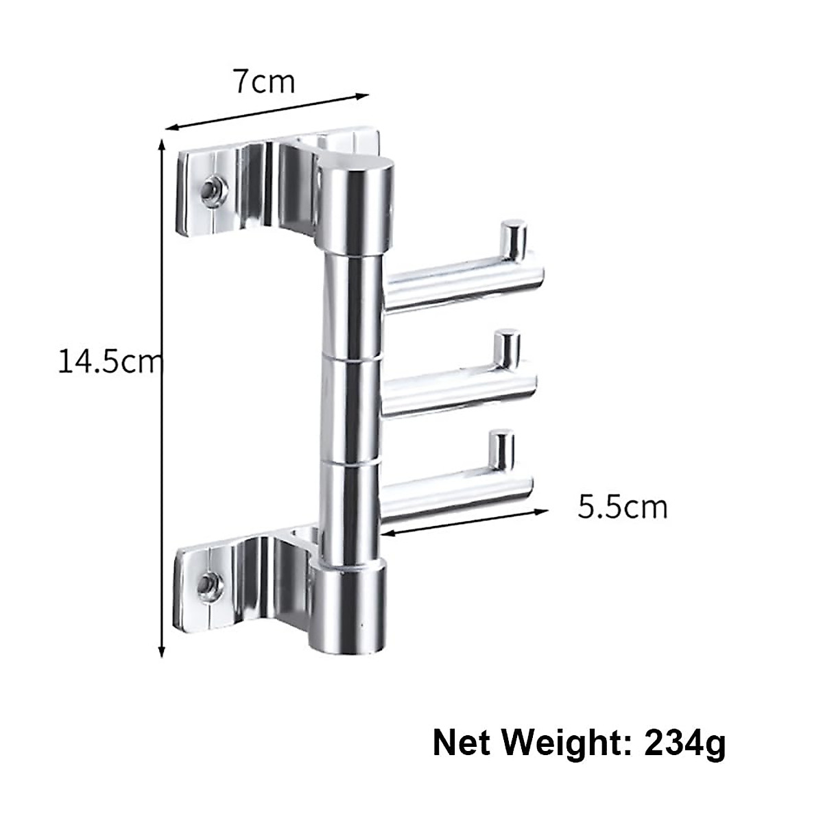 Swivel Coat Rack with Multiple Hooks for Bathroom and Wall Mount - Heavy Duty Towel Rack with Vertical Swivel Arms, Hat and Key Holder Hanger (Silver, 3 Arms)