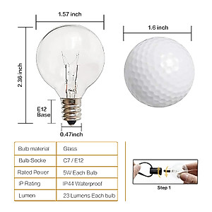 CHYSUPER G40 Light Bulbs Replacement, Clear Globe G40 Bulbs E12 120V 5W, G40 Replacement Bulbs for Outdoor String Lights, 25 Pack (Incandescent Bulbs)