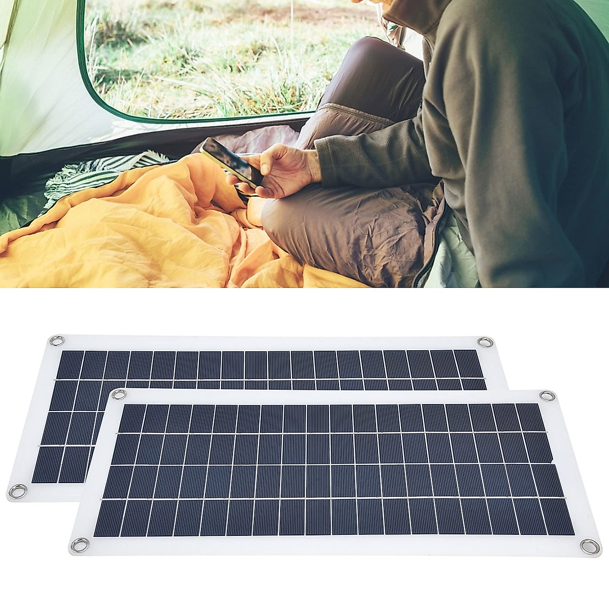 01 02 015 Solar Charging Panel, 2x10W Dual Female USB Port Photovoltaic Wide Application Solar Panel Set for Outdoor for Emergency for Boats for RVs for Satellites