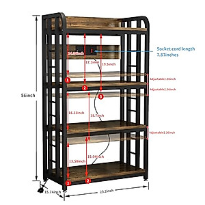 SIREDEEP Bakers Rack with Power Outlet ，4-Tier Kitchen Baker's Rack, Kitchen Microwave Stand with Storage Suitable for Kitchen, Living Room, Dinning Room，Coffee Bar(Rustic Brown)