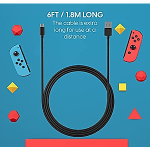 TALK WORKS USB C Charger Cable for Nintendo Switch/Lite + Switch OLED & Pro Controller - 6ft Nylon Braided USB Type C Charging Cable - Slate
