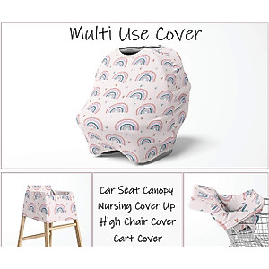 Stretchy Multi Use Cover Retro Rainbows Car Seat Canopy Nursing Breastfeeding Cover Up Shopping Grocery Cart High Chair Covering Baby Girl Pink Rainbow Nursery Decor
