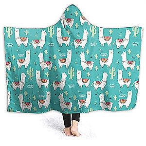 Alpaca No Prob-Llama and Cactus Hoodie Blanket Wearable Throw Blankets for Couch Blanket Hooded for Baby Kids Men Women
