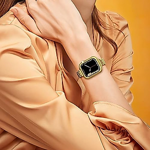 MERUYOO Gold Watch Bands Compatible with Apple Watch Band 38mm 40mm 41mm 42mm 44mm 45mm for Women, with TPU Case - Slim and Thin Stainless Steel Replacement Adjustable Wristband for iWatch Series.