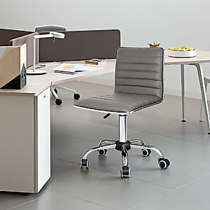 Homall Modern Adjustable Low Back Armless Ribbed Task Office Desk Vanity Swivel Rolling Leather Computer Conference Chair (Gray)