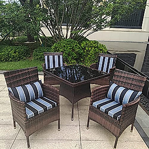 Outdoor Patio Cushions17"X 17"black White grey stripes Waterproof Garden Lawn Patio Furniture Chair Cushions Set of 4 thicken High Density Sponge Filling for Patio Outdoor Furniture decorative cushion
