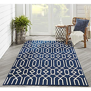 Momeni Rugs , Baja Collection Contemporary Indoor & Outdoor Area Rug, Easy to Clean, UV protected & Fade Resistant, 1'8" x 3'7", Navy Blue