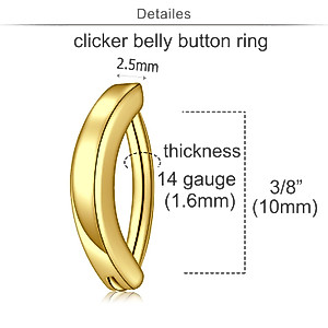 MODRSA Small Belly Button Ring Small Navel Ring Tiny Belly Button Ring Clicker Belly Button ring Petite Belly Ring Simple Gold