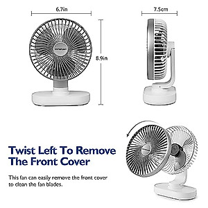 CONBOLA Small Oscillating Desk Fan Portable Table Fan Rechargeable USB Battery Powered Quiet Personal Fan Dual Adjustable Angle Desktop Air Circulate Fan with 4 Speed for Home Office Travel Outdoor