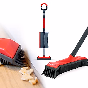 Roamwild Multi-Cleaner Rubber Pull Broom & Dustpan Combo Set with Unique Corner Cleaning Blades for Wet & Dry Mess Pet Hair Fur Removal for Hard Floors and Carpets