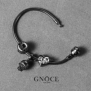 GNOCE Black Skull Pendant Charm Sterling Silver Black Plated Horror Dangle Charm Fit Bracelet/Necklace For Women Wife