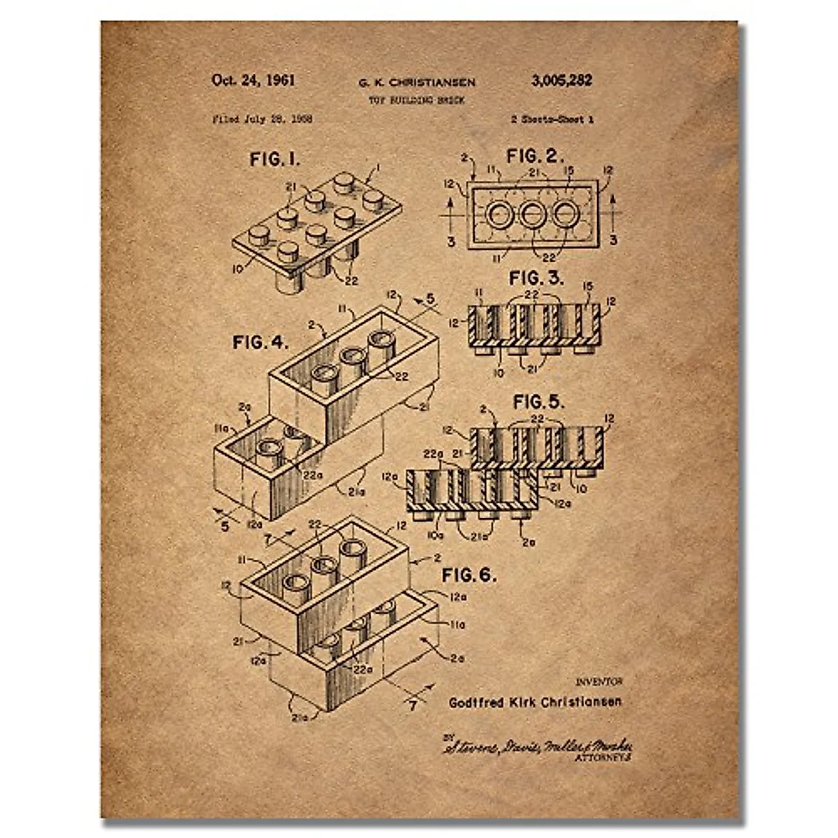 Lego Patent Art Prints - Set of 4 Photos - Toy Game Room Wall Decor
