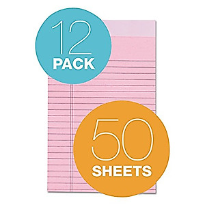 TOPS Prism Writing Pads, 5" x 8", Jr. Legal Rule, Narrow 1/4" Spacing, Pink, Perforated, 50 Sheets, 12 Pack (63050)