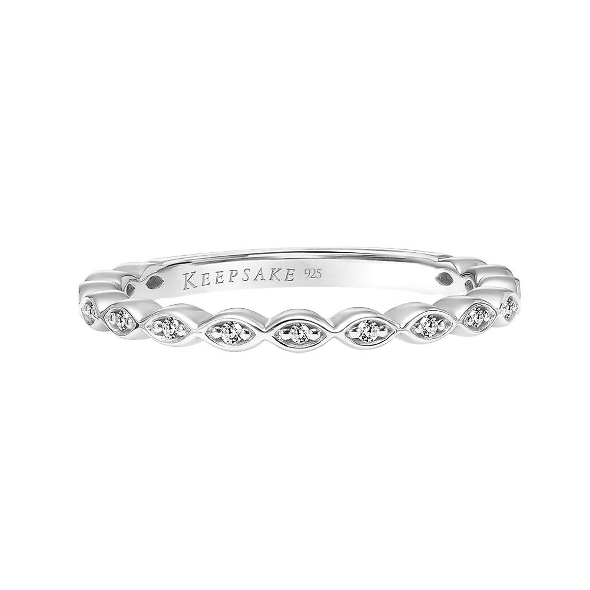 Diamond Stackable Ring, Anniversary Band or Wedding Band with Marquise Design in 925 Sterling Silver (I-J Color, I3 Clarity), Size 8, by Keepsake