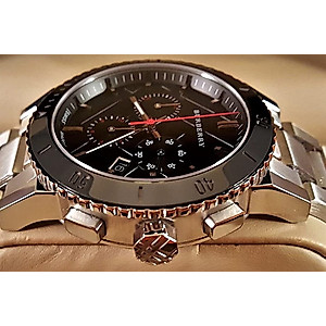 Burberry TOP Luxury Watch Chronograph Men The City Stainless Steel Black Ceramic Bezel Date Dial BU9380