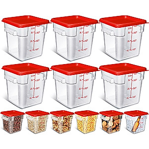 Yungyan 6 Pcs Commercial Clear Food Storage Containers 4 Qt Square Acrylic Airtight Food Storage Containers with Lids for Kitchen Restaurant Pantry Freezer Flour Sugar(Red)