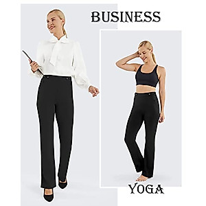 AFITNE Dress Pants for Women Business Casual Stretchy Bootcut Work Office Pants Yoga Dress Slacks High Waisted with Pockets Black-M