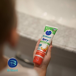 Brilliant Bundle Includes Baby Toothbrush 3 Pack 3 Color - Pink-Mint-Yellow and Spry Tooth Gel with Xylitol, Strawberry Banana Flavor, Fluoride Free Toothpaste Safe for Babies, Toddlers, and Kids