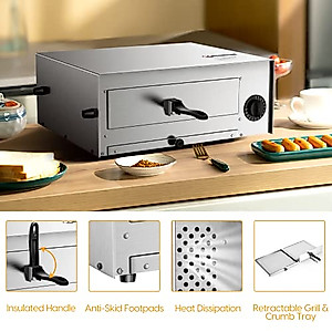 SIMOE Electric Pizza Oven, Indoor Pizza Maker up to 12", Stainless Steel Pizza Baker with Handle & Removable Tray, Pizza Baking Oven for Home with 30mins Timer