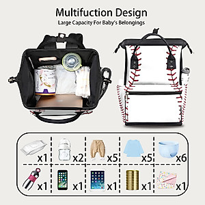 Diaper Bag Baseball Backpack, Large Capacity Baby Bag Maternity Backpack Nappy Bags, Multifunction Waterproof Diaper Bags Casual Travel Daypack for Mom Dad
