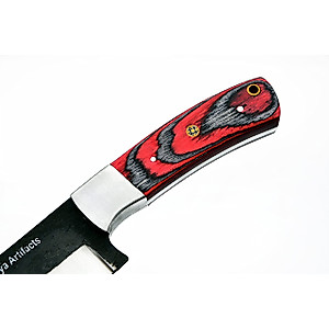 Fixed Blade Knife with Sheath, 9'' Full Tang Hunting Knife with High Carbon Steel Blade, Non-Slip Color Wood Handle, Lanyard Hole, Camping Knife for Hiking, Outdoor, Hunting, Survival, Camping