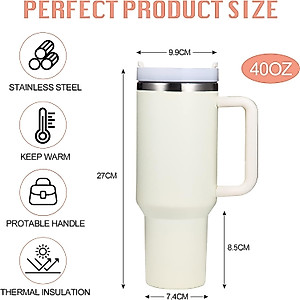 Bileeko 40 oz Tumbler with Handle and Straw Lid, Reusable Insulated Stainless Steel Water Bottle Coffee Mug Travel Cup, Dishwasher Safe, Maintains Cold, Heat and Ice for Hours(Fog)