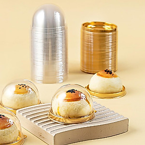 50 Pack Mini Bundt Cake Containers Clear Plastic Cupcake Box with Dome Lids for Chocolate Covered Cookies, Muffin, Cheesecake, Mooncake and Other Mini Desserts (Gold Base)