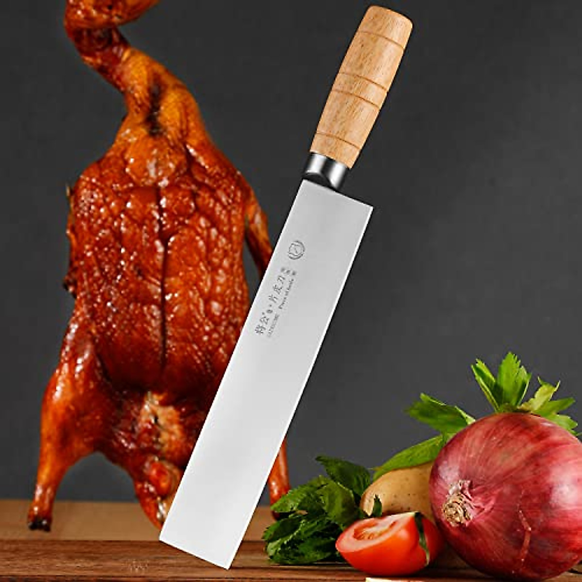 GAINSCOME Stainless Steel Chinese Chef's Knife Sharp Cleavers Slicing Knife Peking Duck Knife Beech Handle Watermelon Fruit Knife
