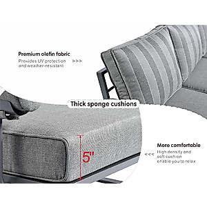 ovios Patio Furniture Set 6 Pieces Outdoor Aluminum Sofa Couch with Coffee Table Ottomans Cushions High Back Sofa All Weather Conversation Set, Black-Grey Stripe