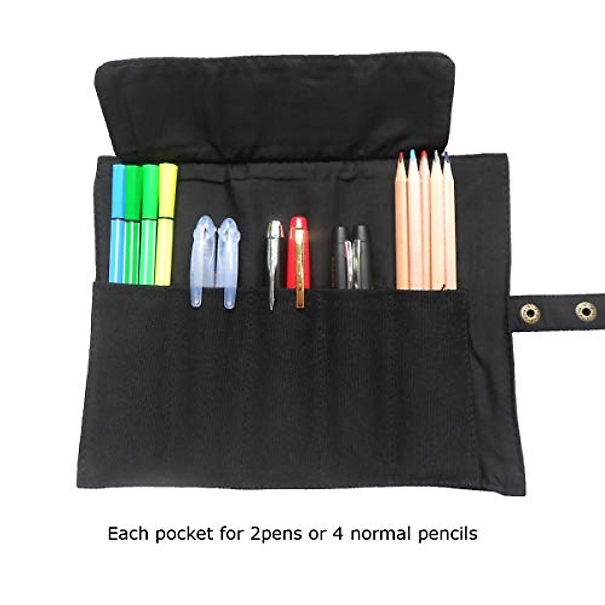 Enyuwlcm Canvas Stationery Handmade Foldable Rollup Pencil Case Travel Pen Holder Wrap Black
