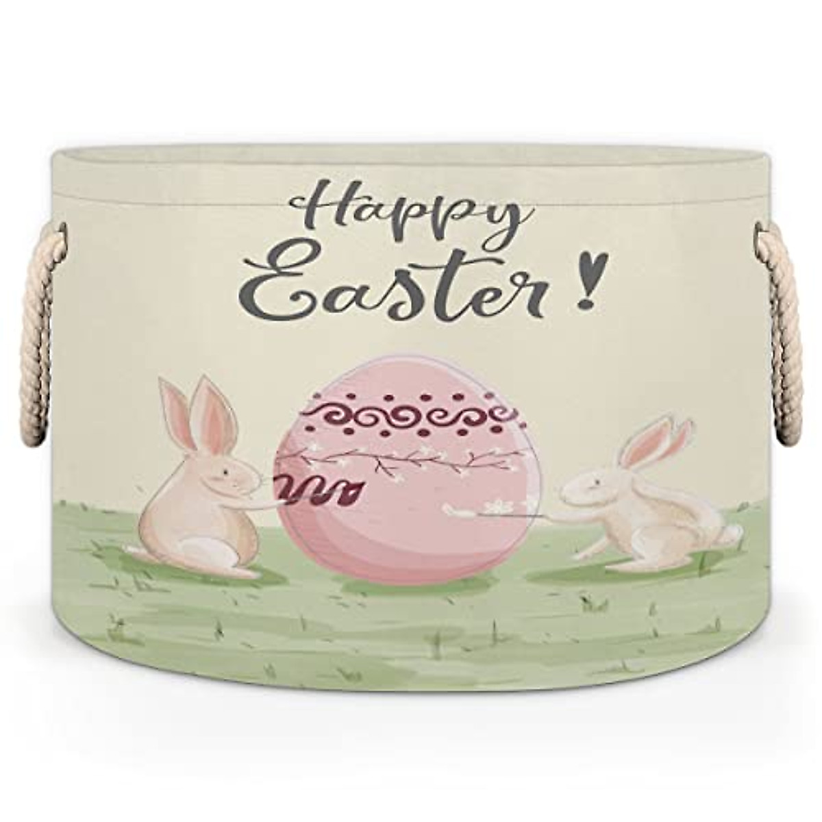 Happy Easter Funny Rabbits (7) Large Round Baskets for Storage Laundry Baskets with Handles Blanket Storage Basket for Bathroom Shelves Bins for Organizing Nursery Hamper Girl Boy