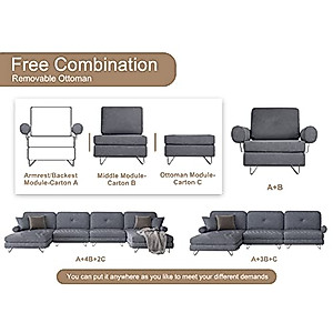 HOMERILLA Sectional Sofa, Modular Sofa, Modern Loveseat Living Room Seater Sofa with Armrest, Sleeper Bed Couch, Easy to Clean Sofa, L-Shape Sofa, 3-Seat Sofa, Dark Grey